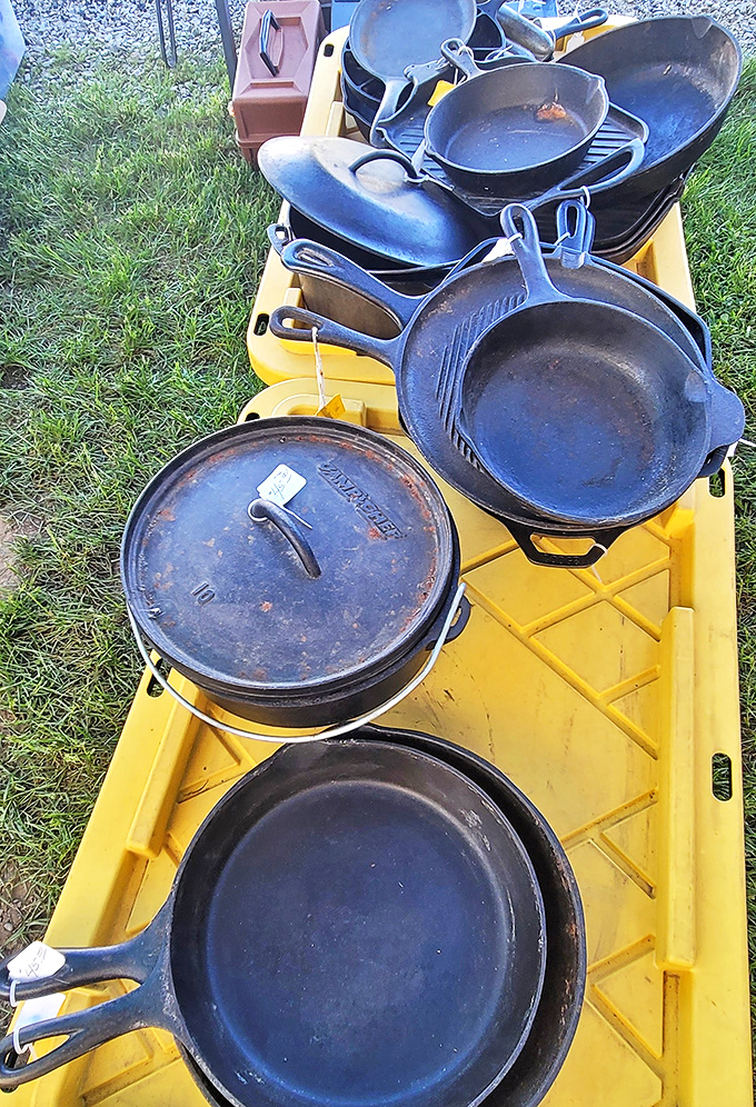 Cast iron paradise! These seasoned veterans have cooked thousands of meals and stand ready for thousands more&mdash;the Clint Eastwoods of cookware.