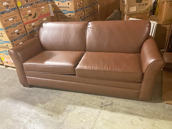 The leather couch of your dreams, surrounded by banana boxes. One person's decluttering mission becomes your living room's new statement piece.