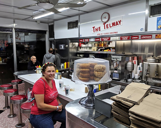 Where the magic happens: The Telway's counter area, complete with donuts under glass and the promise of 24-hour comfort food.