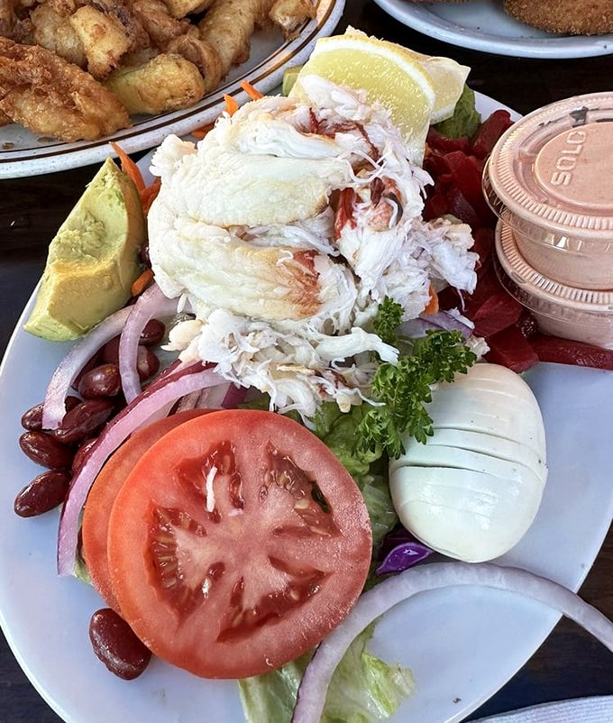 The Crab Louie salad: where fresh Dungeness crab meets crisp vegetables in a arrangement that's almost too pretty to destroy.
