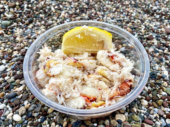 Simple pleasures done right&mdash;sweet, tender crab meat ready for its lemon squeeze, proving that sometimes less truly is more.