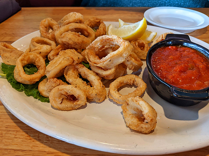 Golden-fried calamari rings with just the right crunch—like edible jewelry from Neptune's personal collection.