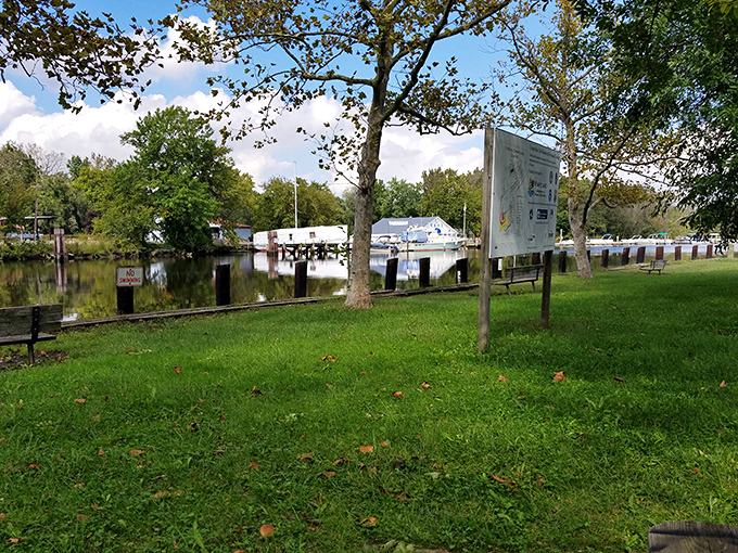 Crouse Mill Park offers peaceful water views and grassy banks where contemplating retirement decisions costs absolutely nothing.