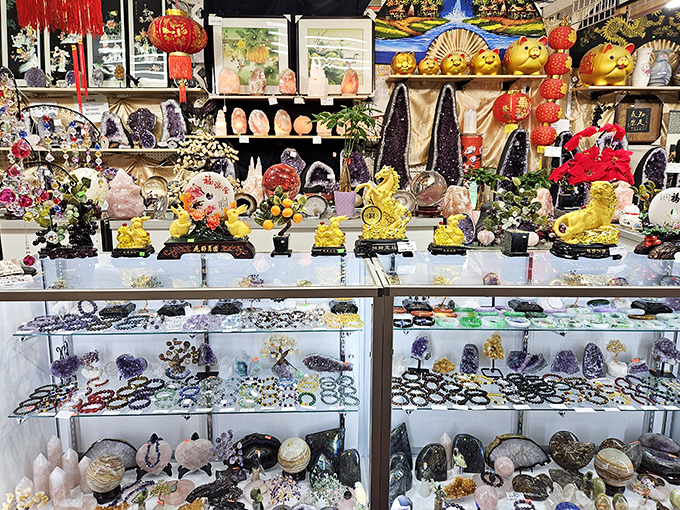 Crystal and gemstone displays that would make a geologist weep with joy. Nature's artwork at prices that won't require a second mortgage.