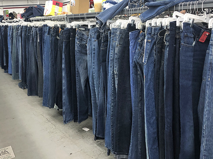 Denim for days, stretching into the distance like a blue ocean of possibility and comfortable waistbands.
