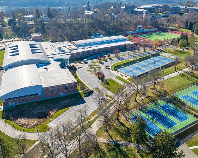 Denison's athletic complex sprawls like a small city devoted entirely to the pursuit of collegiate glory and perfect tennis serves.