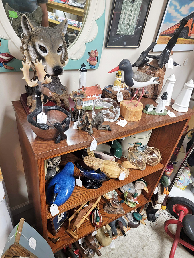 Wildlife carvings and nautical treasures share space in this eclectic corner &ndash; Delaware's hunting and maritime heritage captured in miniature.