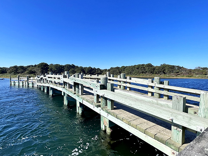 Weathered wood meets sparkling blue waters at this simple bridge, where island rhythms slow to match the gentle lapping of waves against the pilings.