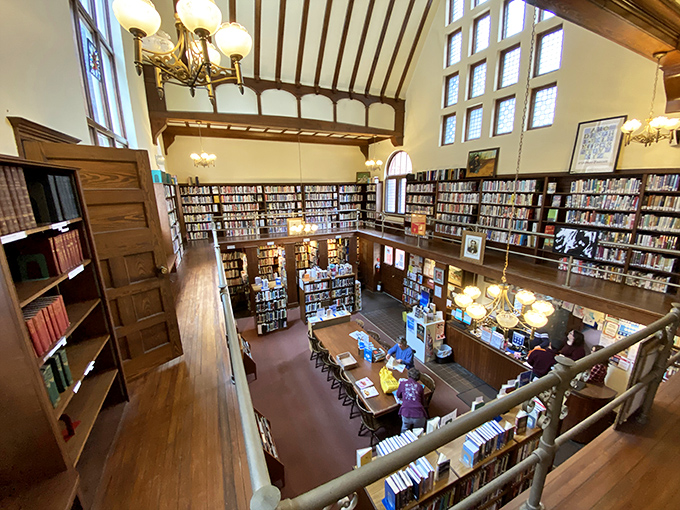 Dimmick Memorial Library's two-story wooden interior feels like stepping into Hogwarts for bookworms, minus the floating candles but with all the magic.