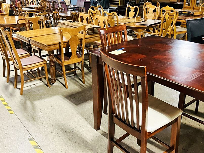 Dining sets galore – because every family argument deserves a sturdy table around which to hash things out.