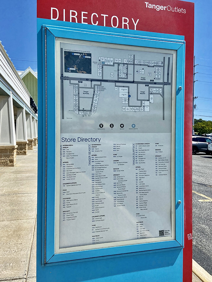 The directory board&mdash;a treasure map for the serious shopper, revealing the location of every bargain waiting to be discovered.
