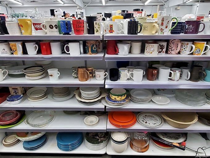 Mug collectors, beware! This display has ended many a "I'm just browsing" expedition with armfuls of character-filled ceramics.