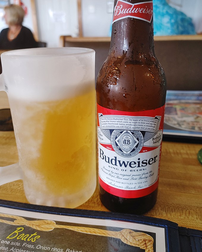 A cold Budweiser&mdash;the perfect unpretentious companion to seafood this good. Sometimes the classics endure for a reason.