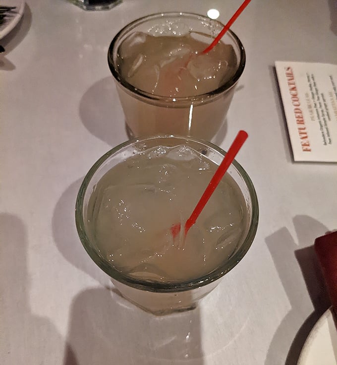 Two glasses of what appears to be lemonade, the designated driver's reward for their noble service tonight.