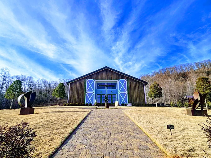 This rustic barn-style venue at Eagle Mountain Vineyards proves that sophisticated wine experiences don't require a passport to Napa.