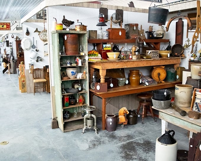 Rustic treasures arranged with accidental perfection. That crockery has probably held everything from pickles to pennies over its storied lifetime.