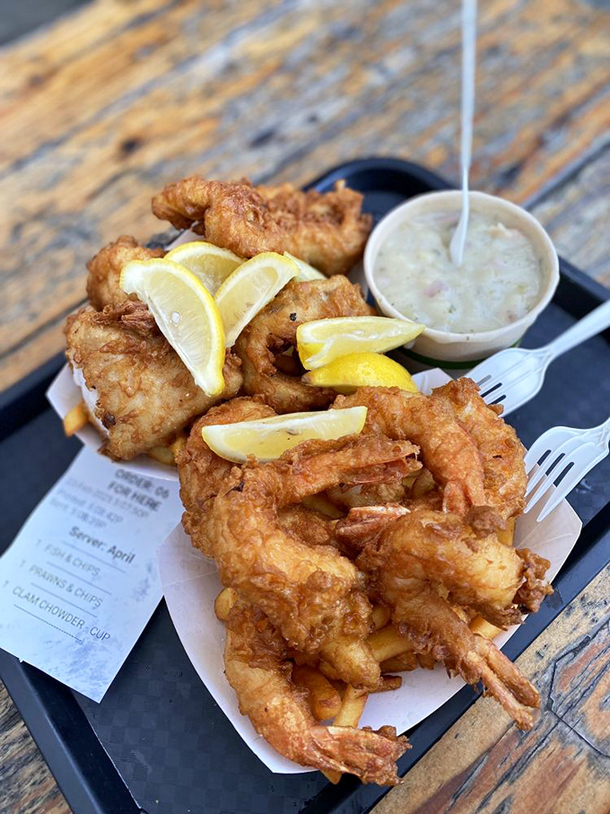 Prawns and fish sharing the spotlight in perfect harmony. The kind of seafood platter that makes you question why you ever eat anything else.