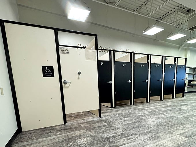 Spacious fitting rooms with actual doors &ndash; because nobody needs an audience for their fashion experiments.