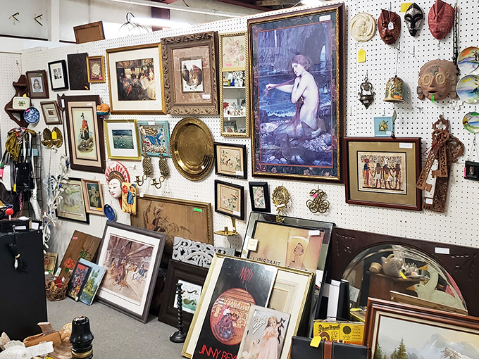 The wall of artwork transforms browsing into a museum visit&mdash;that Pre-Raphaelite beauty might be watching you decide if she belongs in your living room.