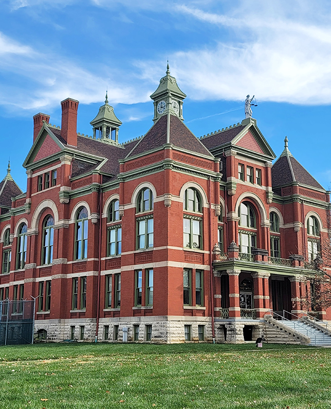 The Franklin County Courthouse stands majestically against blue skies, its clock tower keeping time for generations who've found their rhythm in Ottawa's affordable lifestyle.