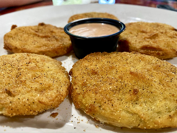 Fried Green Tomatoes get an international makeover here, proving that Southern classics can travel well with the right passport.