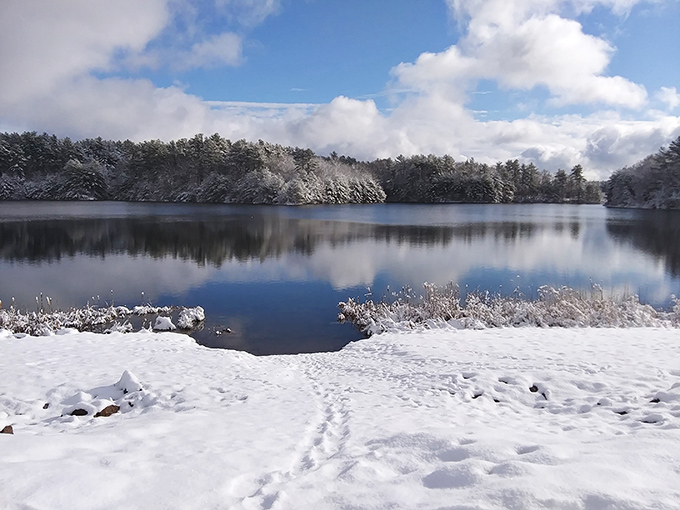 Winter transforms Middle Pond into a snow globe scene you can actually walk through&mdash;no shaking required.
