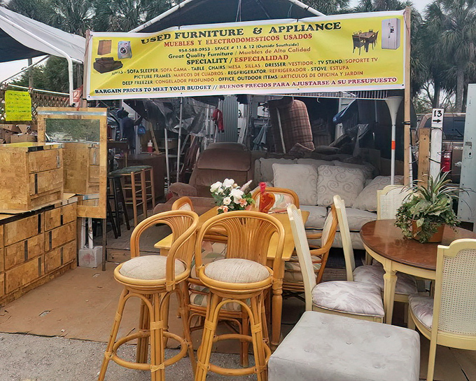 Furniture shopping gets the flea market treatment—where yesterday's dining set becomes tomorrow's vintage find at bargain basement prices.