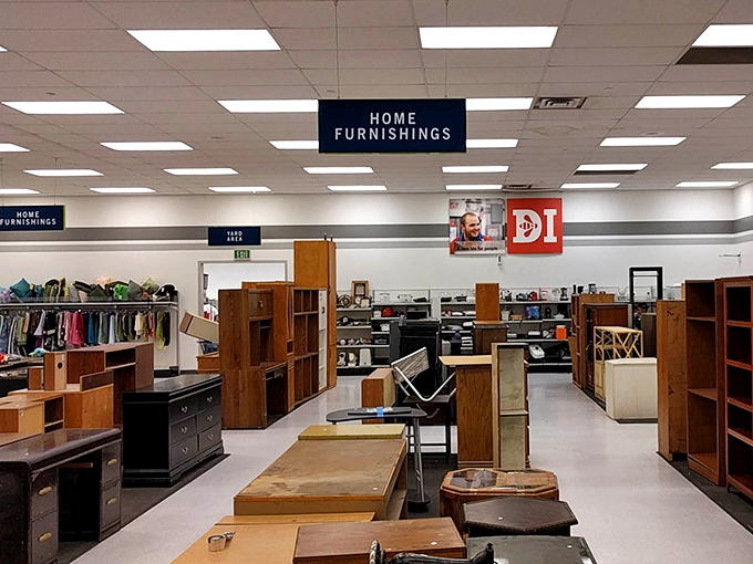 Solid wood furniture with stories to tell stands at attention, ready for its second act in someone's home office or dining room.