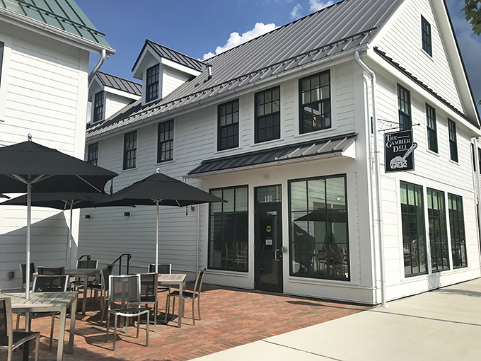 The Gambier Deli's crisp white exterior and outdoor seating area promise the kind of leisurely lunch that turns into afternoon conversations.