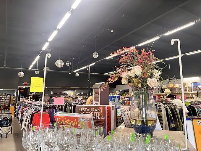 Crystal stemware catches the light like forgotten diamonds. Someone's wedding registry rejects become your sophisticated dinner party collection for pennies on the dollar.