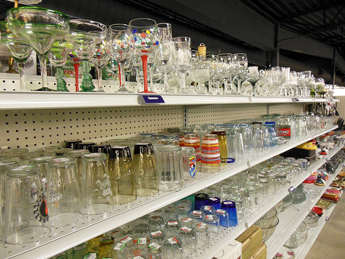 The glassware section sparkles with potential, from everyday tumblers to those "fancy guests are coming" goblets your grandmother cherished.