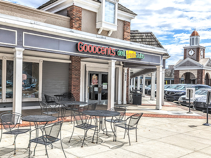 Goodcents Deli's outdoor seating area offers front-row tickets to the greatest show in Kansas: people watching with a sandwich in hand.