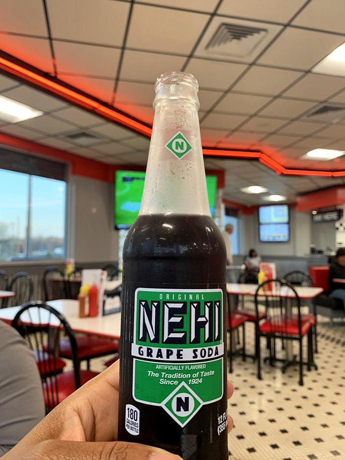 Nothing complements a hot dog feast like an ice-cold Nehi grape soda—a nostalgic pairing that feels like summer in a bottle.