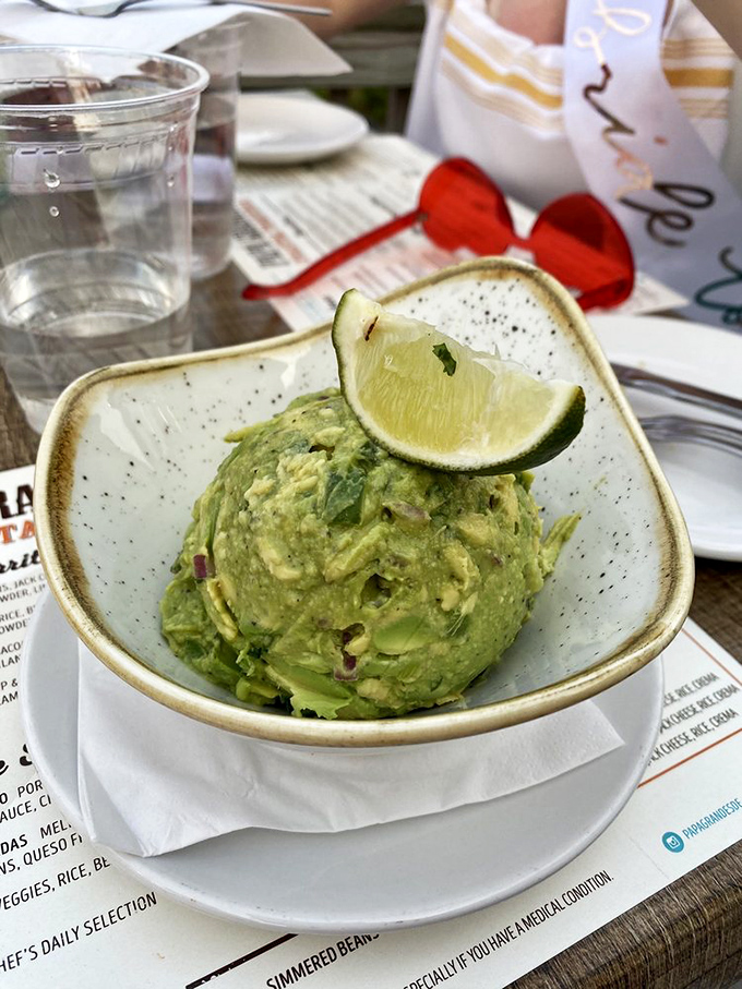 Guacamole so fresh it practically photosynthesizes on your table. That lime wedge isn't just garnish&mdash;it's the perfect finishing touch.