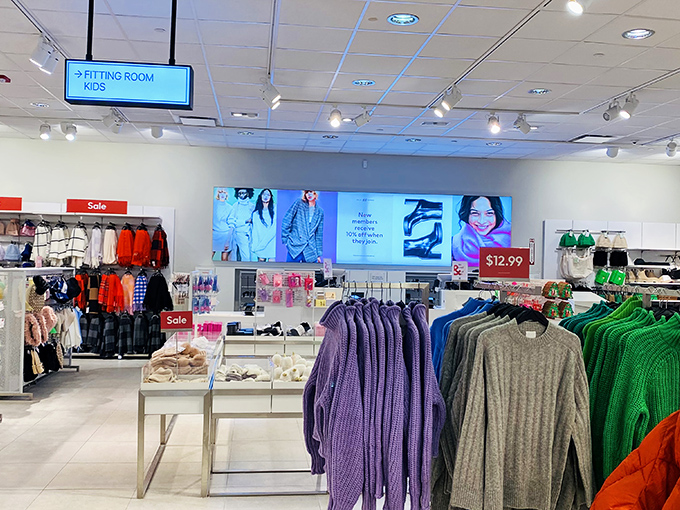 Modern retail minimalism meets maximum savings at this bright, inviting storefront where $12.99 price tags are the real fashion statement.