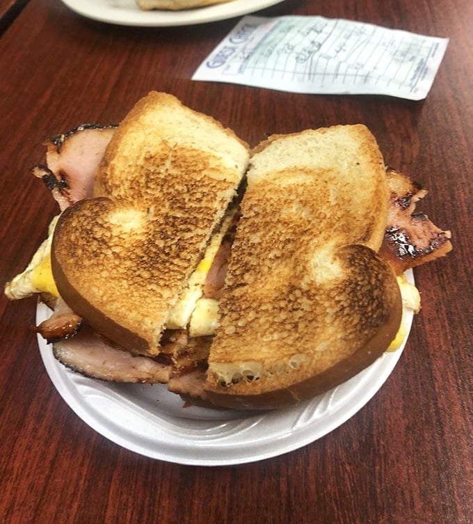 This isn't just breakfast between bread&mdash;it's morning comfort wrapped in toasty warmth, with ham and eggs playing their classic duet.