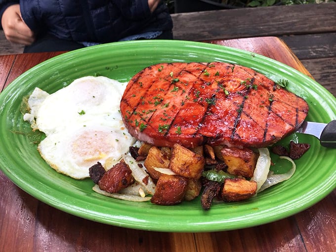 Ham steak that's been kissed by fire and seasoned by angels, proving that sometimes the simplest dishes make the loudest statements.
