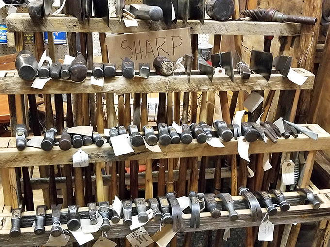 SHARP indeed&mdash;a wall of hammers that would make your grandfather weep with joy. Tools weren't disposable once; they were heirlooms.