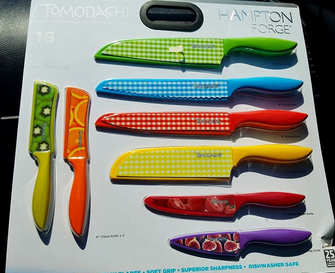 Kitchen dreams in technicolor! These Hampton Forge Tomodachi knives bring both function and a confetti-like splash to your chopping block.