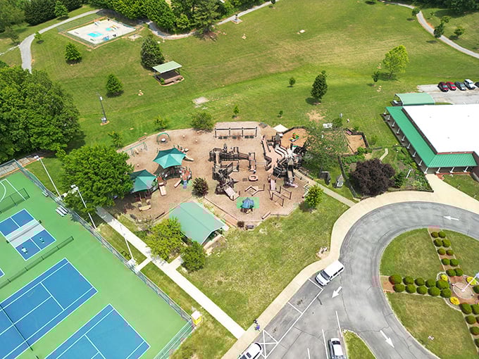 Recreation options abound at this community center, where tennis courts and playgrounds offer a reminder that small towns know how to have big fun.
