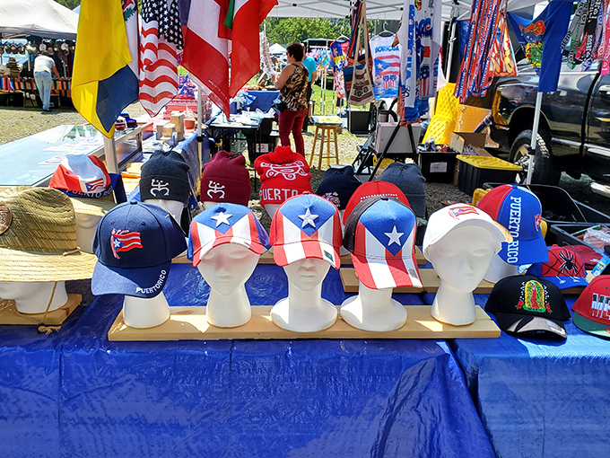 Hat diplomacy in action&mdash;Puerto Rican pride on display, where baseball caps become colorful ambassadors of island heritage.