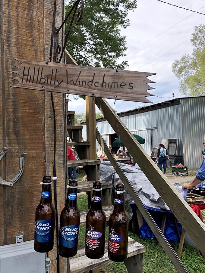 "Hillbilly Windchimes" proves that one person's empty beer bottles are another's musical masterpiece. Upcycling at its most creative!
