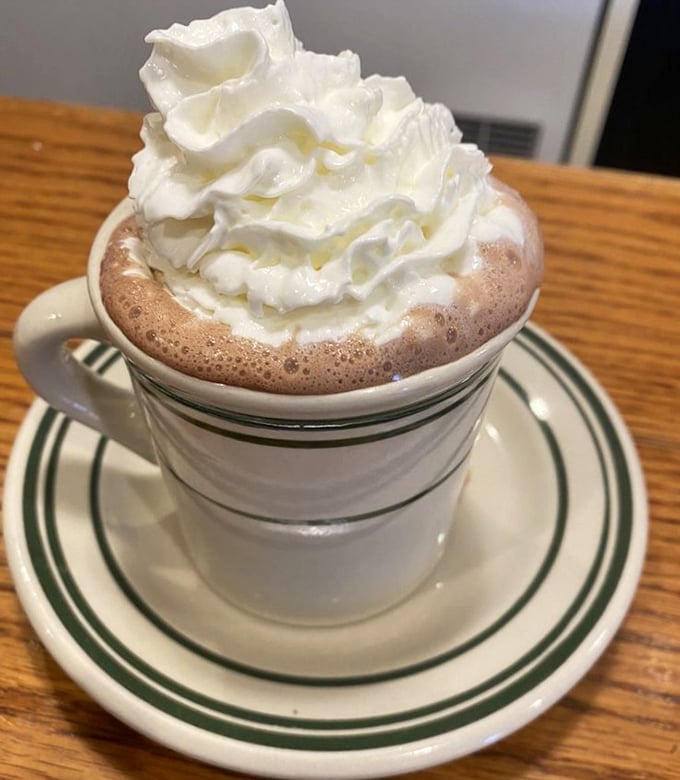 Hot chocolate that deserves its own Instagram account. That whipped cream mountain could solve all of life's problems, at least temporarily.