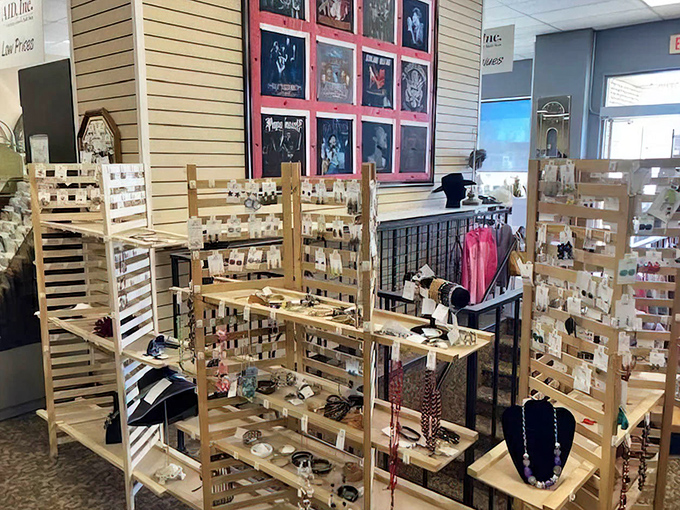 Jewelry displays showcasing accessories that'll make you look put-together without requiring a second mortgage or a heist.