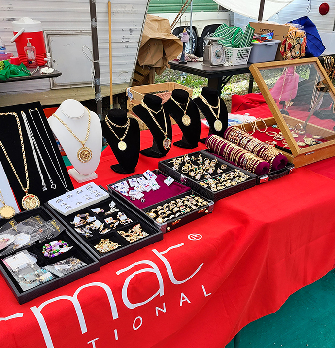 Gold that won't break the bank! This dazzling display of jewelry offers that "treat yourself" moment without the "regret yourself" aftermath.