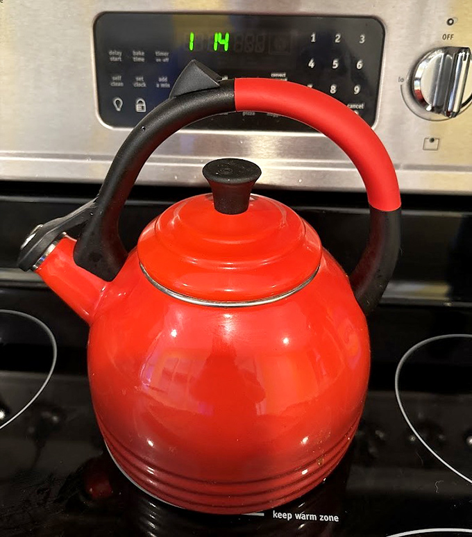 This cherry-red kettle practically whistles with personality. Someone's morning tea ritual is about to get a whole lot more cheerful for less than a fancy coffee.