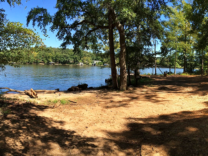 Lake Sinclair's sandy beach offers waterfront relaxation without requiring a second mortgage or spring break crowds.