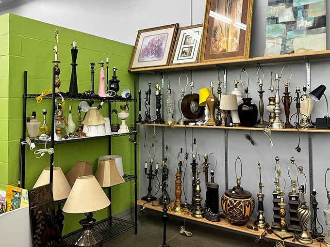 Lamp lovers' paradise! This eclectic collection of lighting fixtures could illuminate a dozen design styles. Mid-century meets farmhouse meets "what were they thinking?"