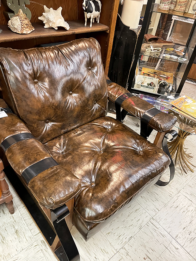 A leather armchair with the perfect patina &ndash; already broken in by someone else's stories and waiting for yours.