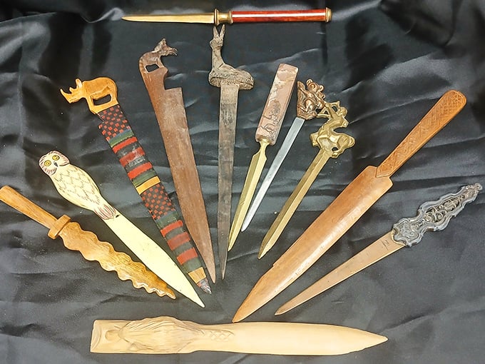 Letter openers and vintage collectibles that look like props from an Indiana Jones movie, minus the booby traps and ancient curses.